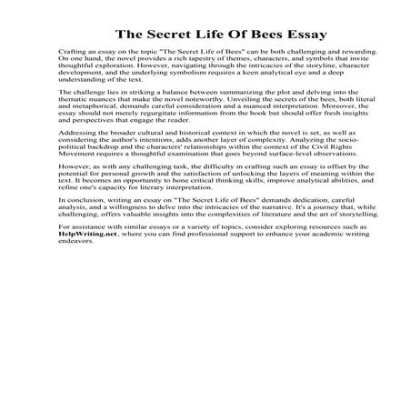 The Secret Life Of Bees Essay. Essay 3 Secret Life of Bees 2 - Torres 1 ...