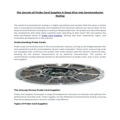 The Secrets of Probe Card Supplies A Deep Dive into Semiconductor ...