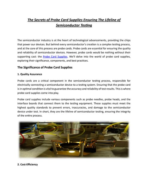 Design Considerations for Probe Cards Ensuring Precision in ...