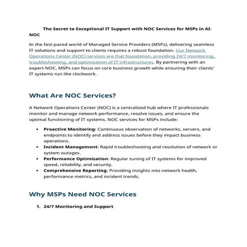 The Secret to Exceptional IT Support with NOC Services for MSPs in AI-NOC (1).docx