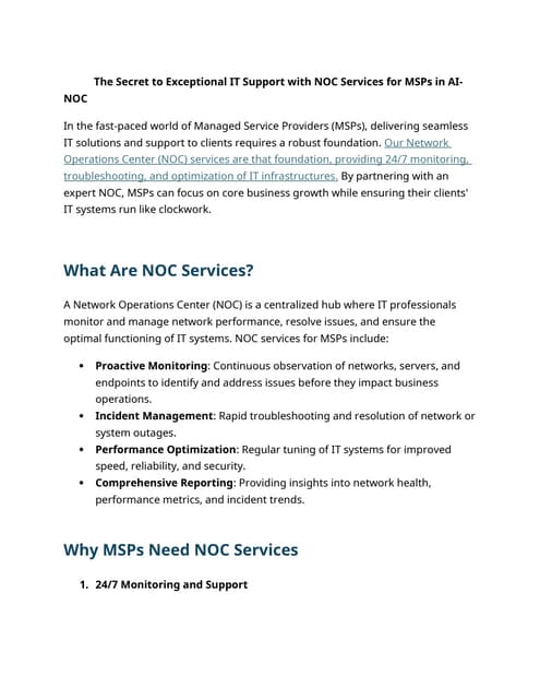 MSP NOC Services That Optimise IT Resource Allocation | PDF