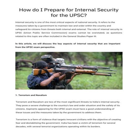 How do I Prepare for Internal Security for the UPSC? | PDF
