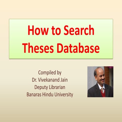 Theses database search by vivekanand jain bhu | PPT