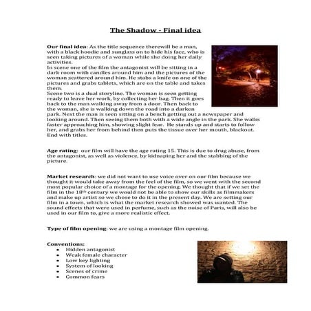 Production Planning- List of shots | DOCX