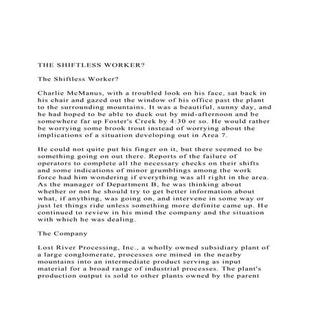 THE SHIFTLESS WORKERThe Shiftless WorkerCharlie Mc.docx
