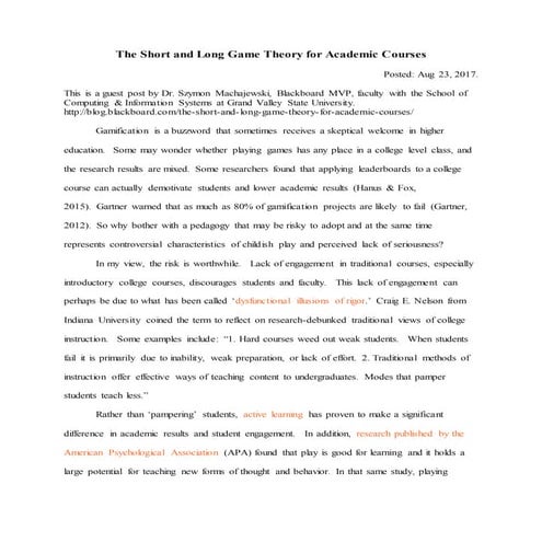 The Short and Long Game Theory for Academic Courses | DOCX