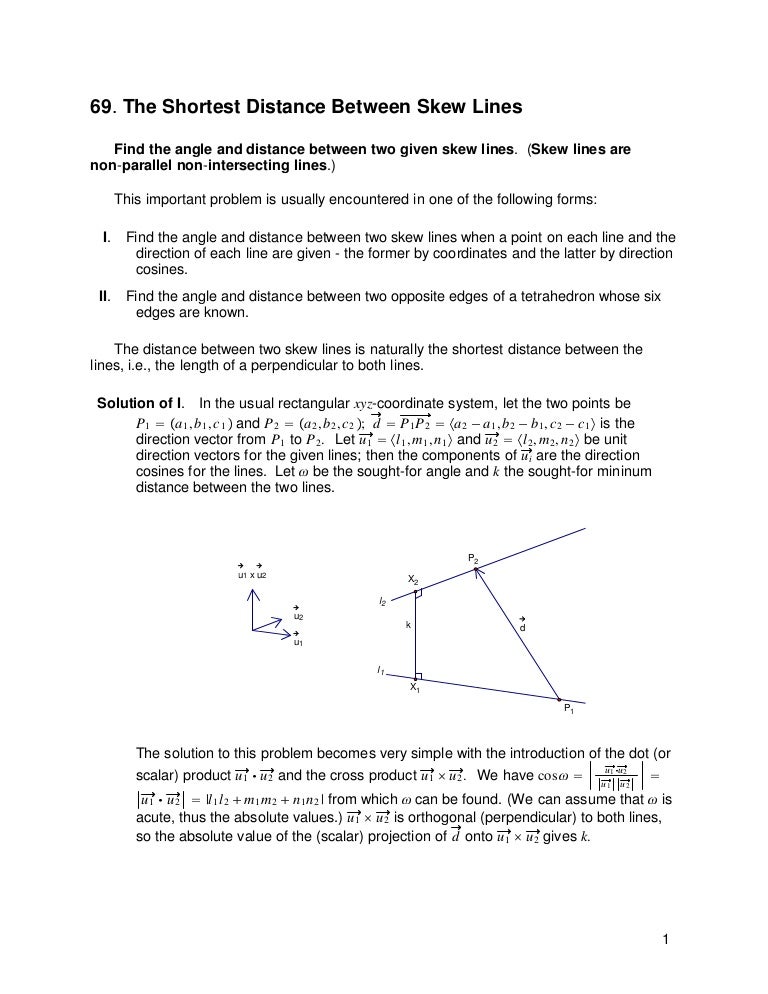 The shortest distance between skew lines