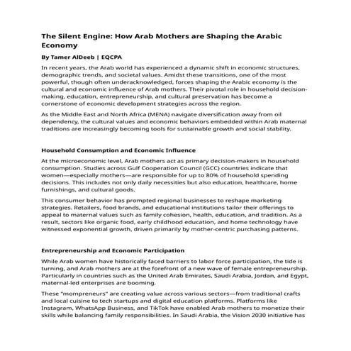 The Silent Engine: How Arab Mothers are Shaping the Arabic Economy | DOCX