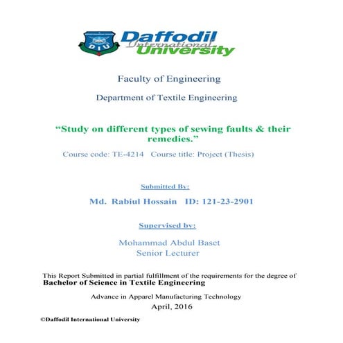 Thesis-Different types of sewing faults and their remedies | PDF
