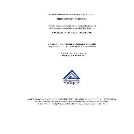 Thesis for standards and requirements of designing a broadcasting house ...