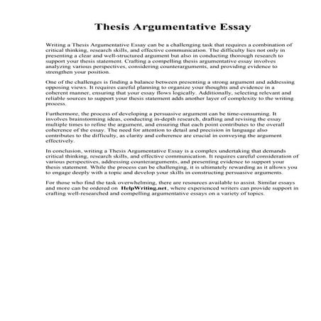 Thesis Argumentative Essay. Jackson State University | PDF