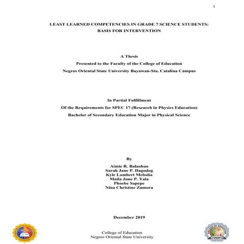 Least Learned Competencies in Grade 7 Science Students: Basis for ...