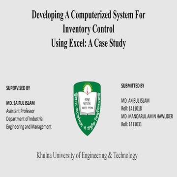 Developing A Computerized System For Inventory Control Using Excel: A Case Study | PPT