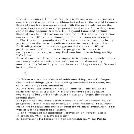 Thesis Statement Chinese reality shows are a genuine success and .docx