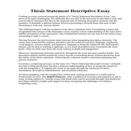 Thesis Statement Descriptive Essay. descriptive thesis statement | PDF
