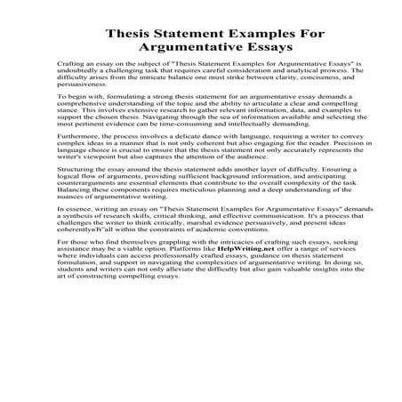 Thesis Statement Examples For Argumentative Essays | PDF | Personal Celebrations & Life Events