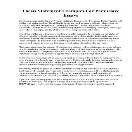 Thesis Statement Examples For Persuasive Essays | PDF