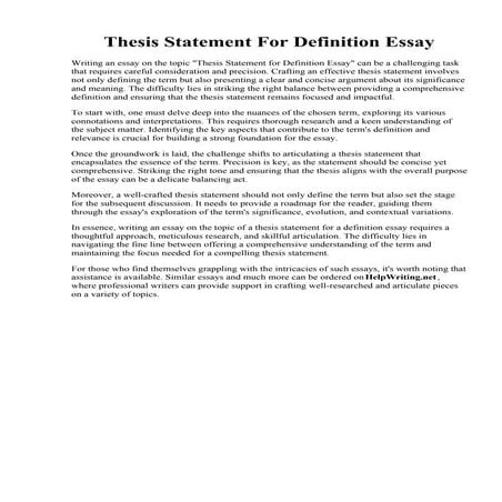 Thesis Statement For Definition Essay | PDF