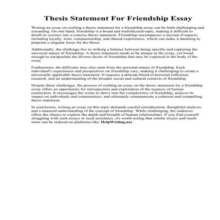 Thesis Statement For Friendship Essay | PDF