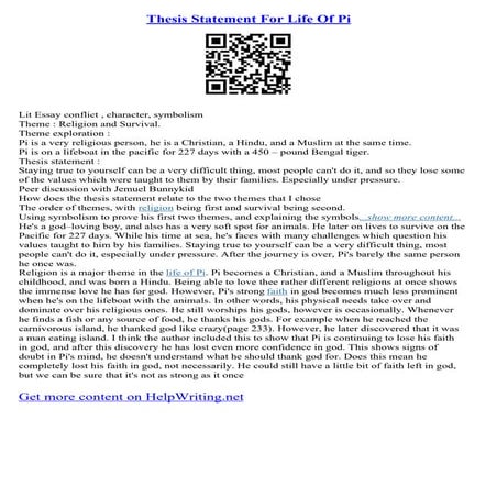 Thesis Statement For Life Of Pi | PDF