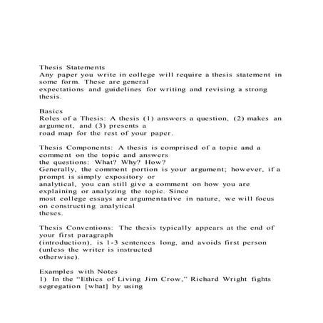 Thesis Statements Any paper you write in college will requ | DOCX