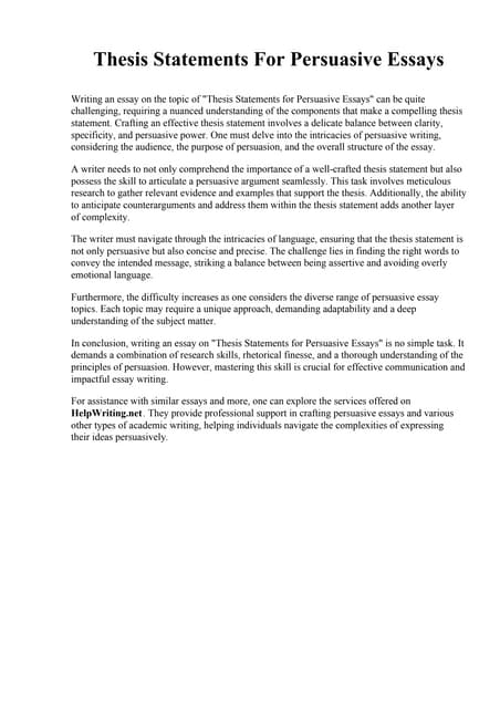 Persuasive Essay Thesis Statement | PDF
