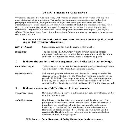 Thesis statements sample | PDF