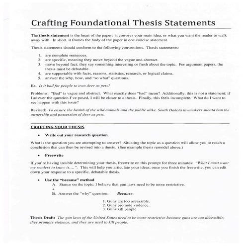 Thesis statement worksheet | PDF