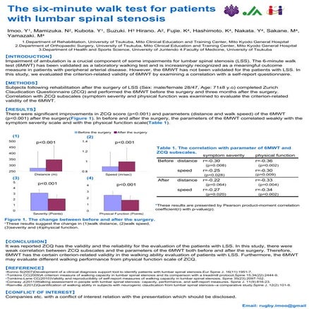 The six minute walk test for patients with lumbar spinal stenosis | PDF ...