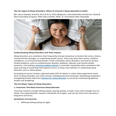 The Six Types of Sleep Disorders: When to Consult a Sleep Specialist in ...