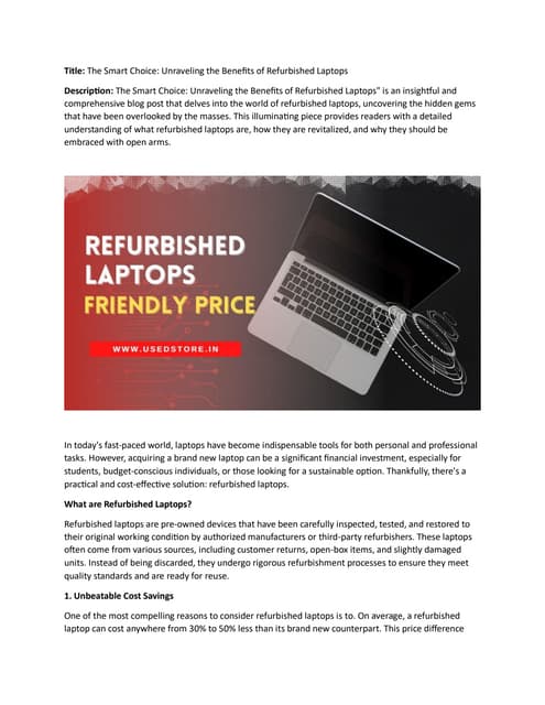 Advantages and Customization of Refurbished Laptops | PDF
