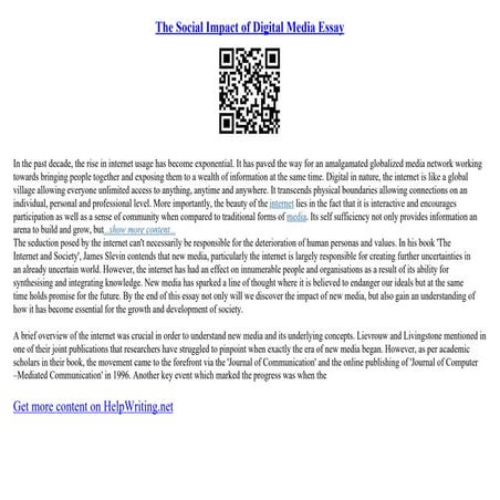 The Social Impact Of Digital Media Essay | PDF