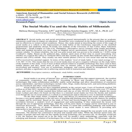 The social media use and the study habits of millennials | PDF