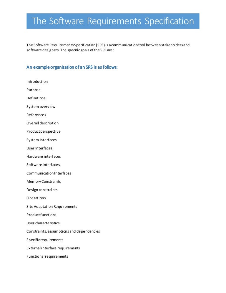 The software requirements specification