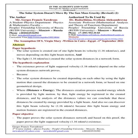 The Solar System Doesn't Move By The Sun Mass Gravity (Revised) (2) | PDF