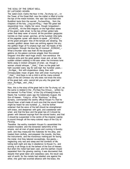 The soul of the great bell by lafcadio hearn the water | DOCX