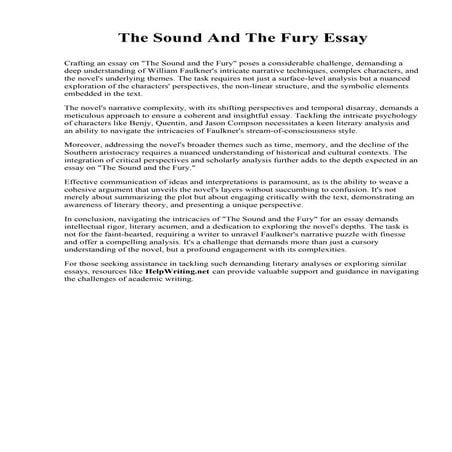 The Sound And The Fury Essay. International Christian College and ...