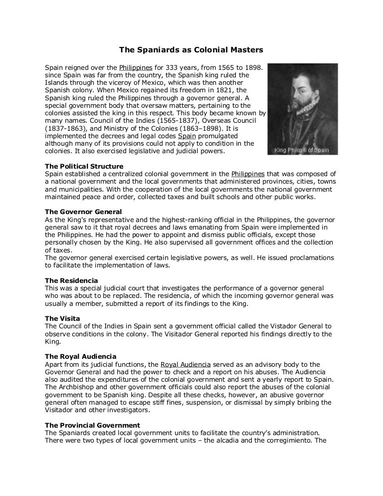 The spaniards as colonial masters