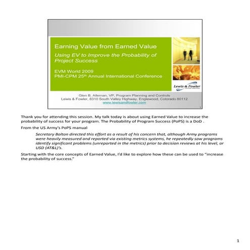 Earning Value from Earned Value | PDF