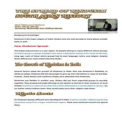 The spread of Hinduism [ SOUTH ASIAN HISTORY] | PDF