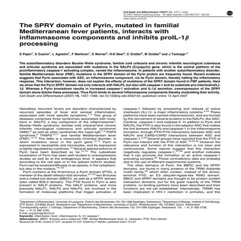 The SPRY domain of pyrin, mutated in familial mediterranean fever | PDF