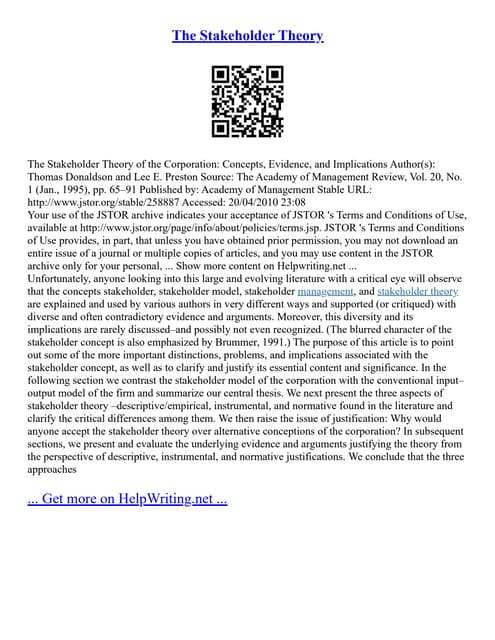 Stakeholder theory presentation | PPTX | Business | Business and Finance