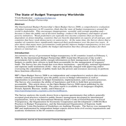 The State Of Budget Transparency Worldwide | PDF
