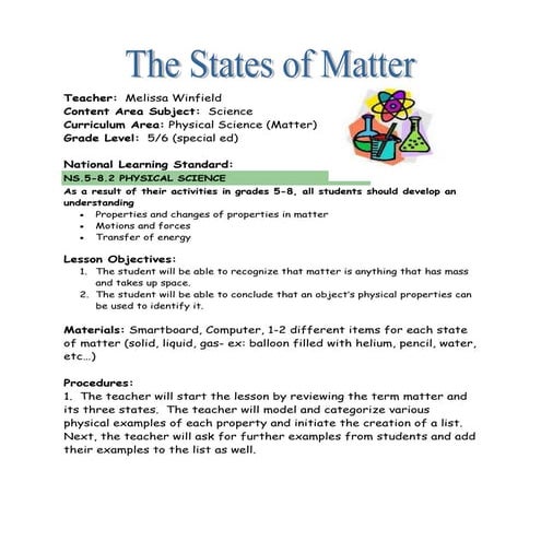 The states of matter lesson plan | DOC