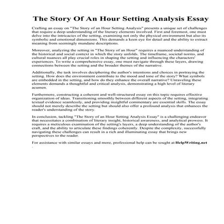 The Story Of An Hour Setting Analysis Essay | PDF