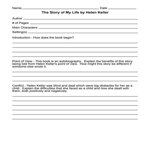 The story of My Life Reading Assessment | PDF