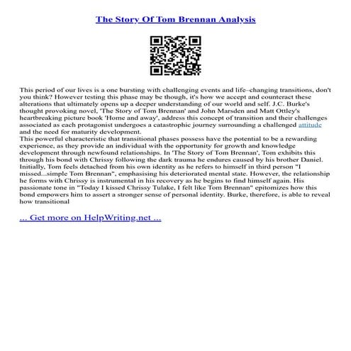 The Story Of Tom Brennan Analysis | PDF