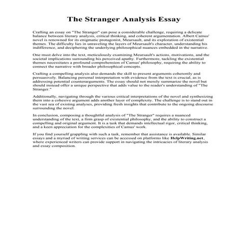 The Stranger Analysis Essay. American University of Health Sciences | PDF