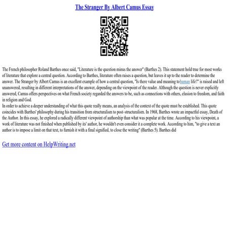 The Stranger By Albert Camus Essay | PPT