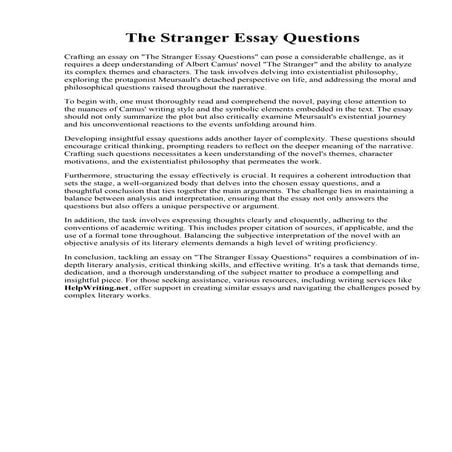 The Stranger Essay Questions | PDF